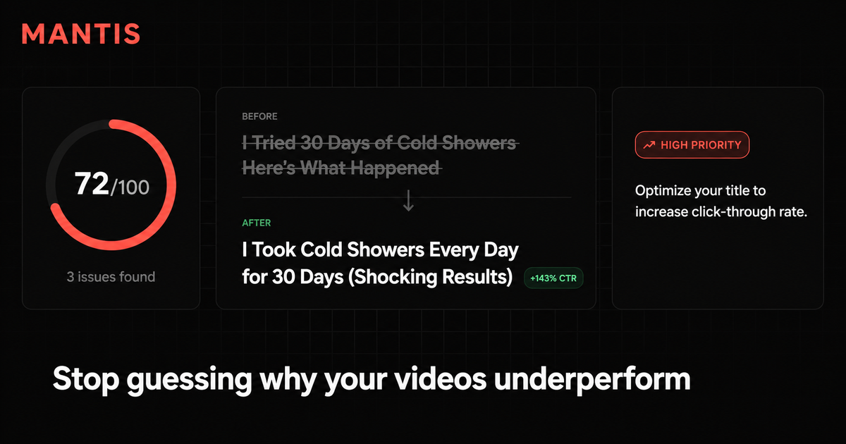 Mantis — AI Video Audits & Title Rewrites for YouTube Creators